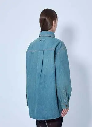 JEAN PAUL GAULTIER Face Print Oversized Denim Shirt