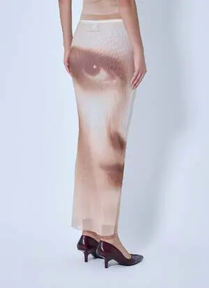 JEAN PAUL GAULTIER Mesh Printed Face Long Skirt