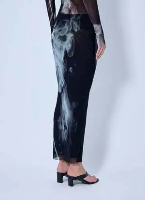 JEAN PAUL GAULTIER Mesh Printed Smoking Long Skirt - Black