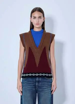Marni Geometric Knit Sleeveless Vest - Brown