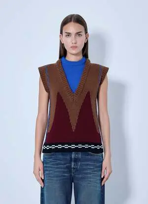 Marni Geometric Knit Sleeveless Vest - Brown