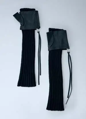 Yohji Yamamoto Long Ribbed Leather Gloves - Black