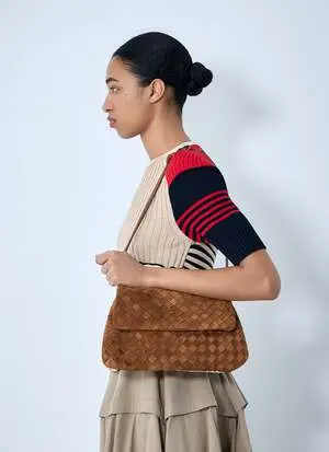 Bottega Veneta Giorno Suede Shoulder Bag - Brown