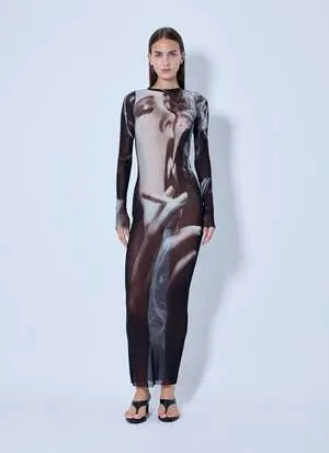 JEAN PAUL GAULTIER Mesh Printed Smoking Long Dress