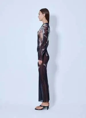 JEAN PAUL GAULTIER Mesh Printed Smoking Long Dress