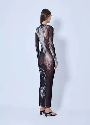 JEAN PAUL GAULTIER Mesh Printed Smoking Long Dress