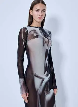 JEAN PAUL GAULTIER Mesh Printed Smoking Long Dress