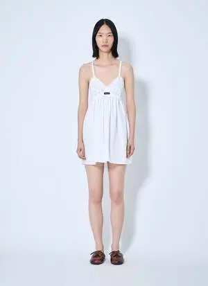 Miu Miu Slubbed Poplin And Eyelet Lace Mini Dress - White