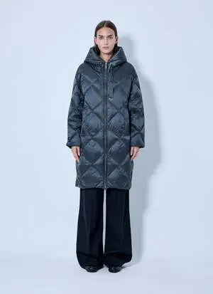Max Mara Quilted Hooded Coat - Blue