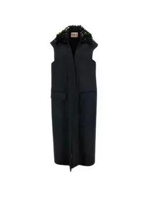Plan C Sequin-embellished Sleeveless Coat - Grey