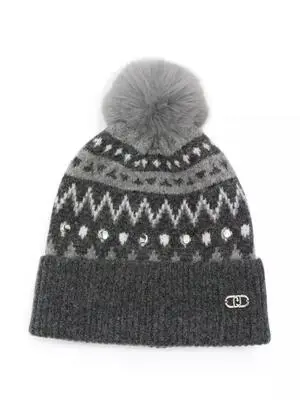 Liu Jo Stud-embellished Pompom Beanie Hat - Grey
