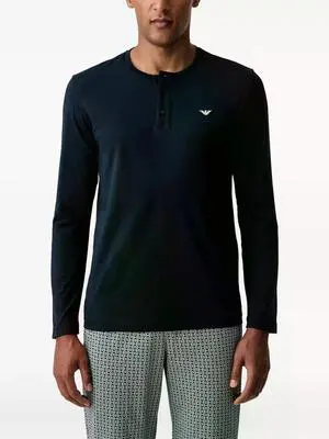 Emporio Armani Logo-embroidered Geometric-print Pajamas - Blue