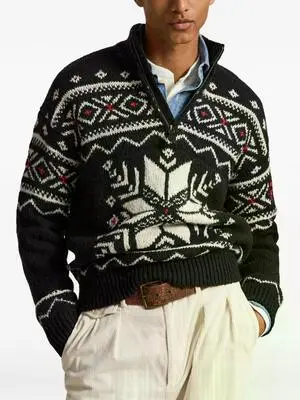 Polo Ralph Lauren Snowflake-intarsia Half-zip Sweater - Black