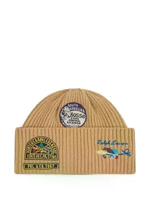 Polo Ralph Lauren Patch-detail Ribbed-knit Beanie - Neutrals