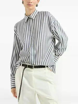 Brunello Cucinelli Wide Stripe Silk Poplin Shirt