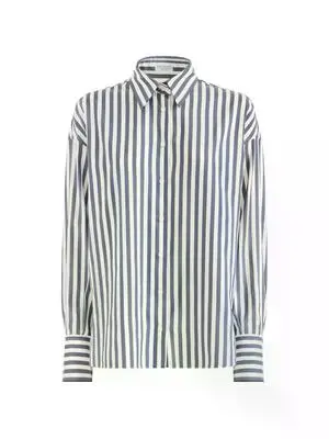 Brunello Cucinelli Wide Stripe Silk Poplin Shirt - Blue