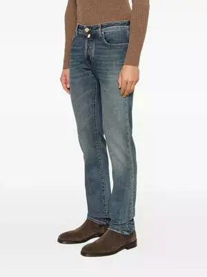 Jacob Cohen Logo-patch Whiskered Jeans - Blue