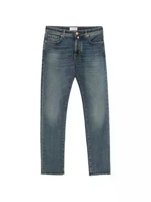 Jacob Cohen Logo-patch Whiskered Jeans - Blue
