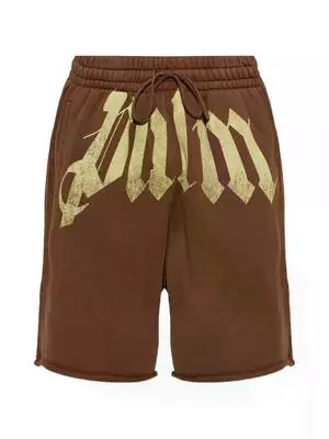 Palm Angels Logo-print Raw-cut Shorts - Brown