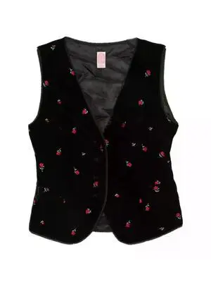 FETICO Rose-embroidered Velvet Gilet