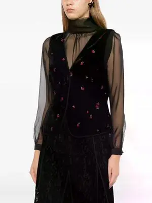 FETICO Rose-embroidered Velvet Gilet