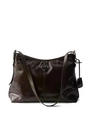 Prada Aimèe Large Leather Shoulder Bag Brown