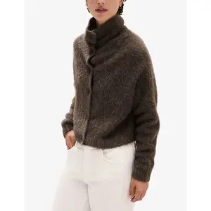 THE WHITE COMPANY High-neck Textured Wool-blend Cardigan