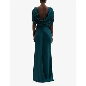 MALINA Louise Draped-back Satin Maxi Dress