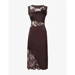 MALINA Desire Lace-panel Woven Midi Dress