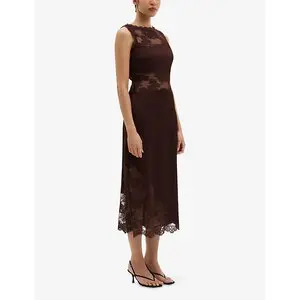 MALINA Desire Lace-panel Woven Midi Dress