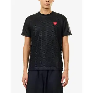 Play Comme Des Garcon Heart Motif-logo Textured Mesh T-shirt - Black