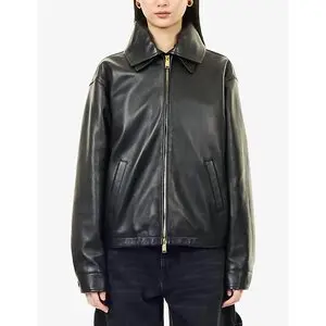 DARKPARK Mabel Double Collar Leather Bomber Jacket