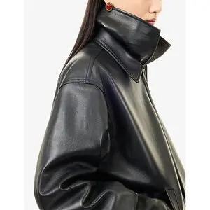 DARKPARK Mabel Double Collar Leather Bomber Jacket
