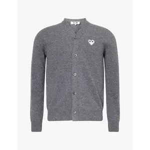 Play Comme Des Garcon Heart Motif-logo Wool Cardigan - Grey