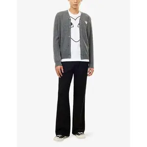 Play Comme Des Garcon Heart Motif-logo Wool Cardigan - Grey
