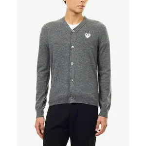 Play Comme Des Garcon Heart Motif-logo Wool Cardigan - Grey