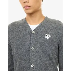Play Comme Des Garcon Heart Motif-logo Wool Cardigan - Grey