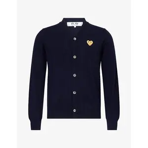 Play Comme Des Garcon Heart Motif-logo Wool Cardigan - Navy