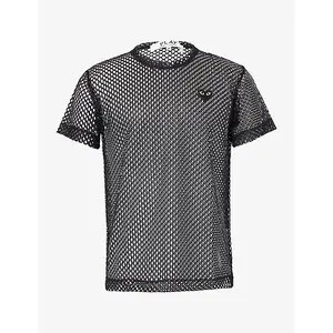 Play Comme Des Garcon Heart Motif-logo Textured Mesh T-shirt - Black