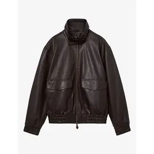 REISS Trinity Oversized-fit Leather Jacket - Bordeaux