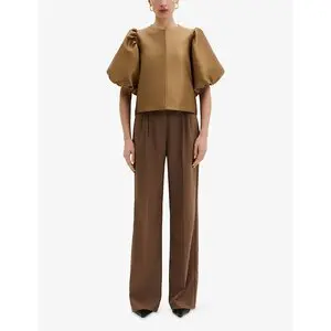MALINA Cleo Puff-sleeve Satin Blouse
