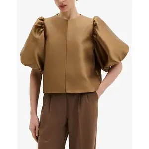 MALINA Cleo Puff-sleeve Satin Blouse