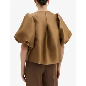 MALINA Cleo Puff-sleeve Satin Blouse