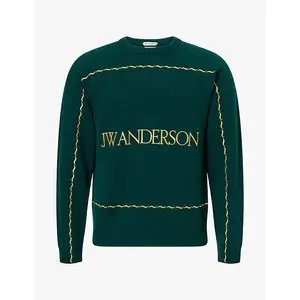 JW Anderson Embroidered-logo Crewneck Wool Jumper - Pine
