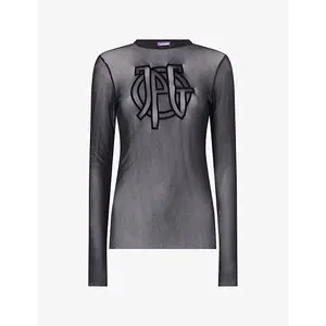 JEAN PAUL GAULTIER Sheer Jpg Logo-print Tulle Top - Black