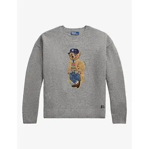 Polo Ralph Lauren Bear Crew Neck Wool Knit Jumper - Grey Combo