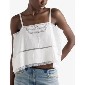 Prada Embroidered Triangle-logo Linen Top