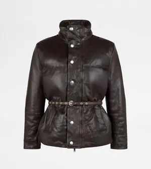 TOD'S Padded Bomber Jacket In Vintage Look Leather