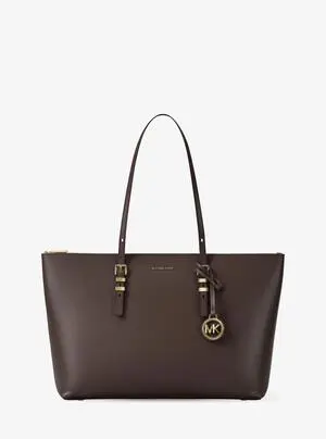 Michael Kors Quinn Large Pebbled Leather Tote Bag In By - Brown
