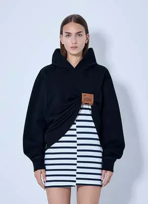 JEAN PAUL GAULTIER Cotton Fleece Hoodie With Leather Tag Detail - Black
